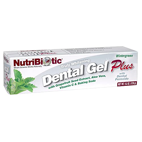 NutriBiotic – Dental Gel Plus, Truly Whitening, Wintergreen, 4.5 Oz | with GSE, Aloe, Vitamin C, Baking Soda & Dental Peroxide | Support Healthy Teeth & Gums | Fluoride-Free