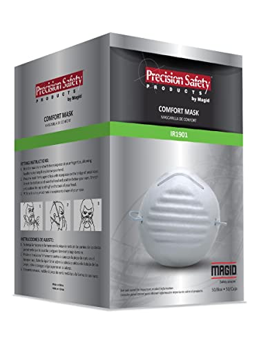 MAGID IR1901 Disposable Masks | Disposable Masks with an Aluminum Adjustable Nose Clip for a Contoured Seal - Great for Household Dust, White (50 Respirators)