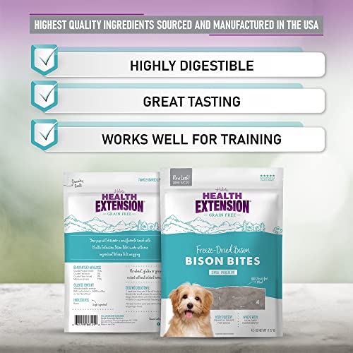 Health Extension Freeze Dried Dog Treat, Gluten & Grain-Free, Puppy Training Treats, Freeze - Dried Bison (4.5 Oz / 127 g)