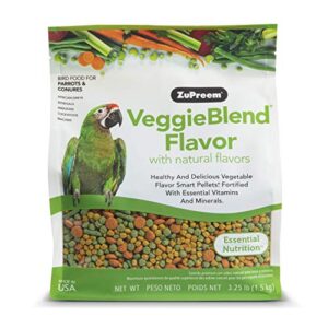 zupreem veggieblend smart pellets bird food for parrots & conures, 3.25 lb bag - made in the usa, daily nutrition, essential vitamins, minerals for african greys, senegals, amazons, eclectus, cockatoos