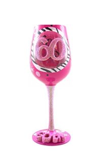 top shelf decorative 60th birthday wine glass, 1 count (pack of 1), pink