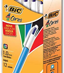 BIC 4-Color Ballpoint Retractable Pen, Assorted Ink, Medium, Pack of 12