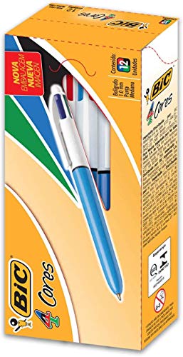 BIC 4-Color Ballpoint Retractable Pen, Assorted Ink, Medium, Pack of 12