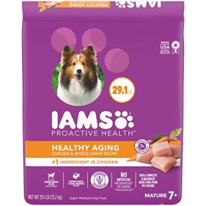 iams healthy aging adult dry dog food for mature and senior dogs with real chicken, 29.1 lb. bag