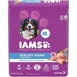 iams healthy aging adult large breed dry dog food for mature and senior dogs with real chicken, 30 lb. bag