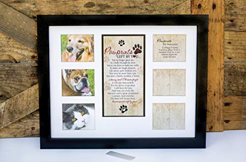 Pet Memorial Collage Frame for Dog or Cat with Sympathy Pawprints Left by You Poem - Made in the USA