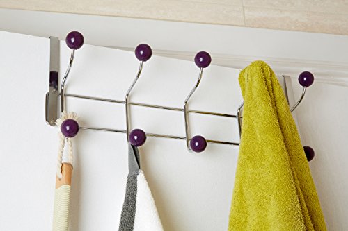 Premier Housewares 509733 Coat Hooks/Over Door Hanger/Over Door Coat Hooks/Door Hanger - 10 Hooks,Purple,H17 x W41 x D12cm