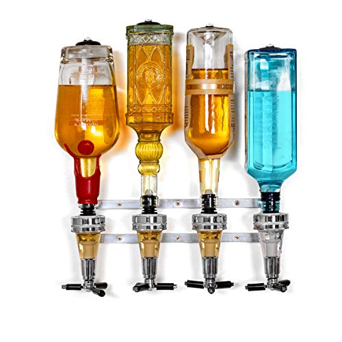 Wyndham House Liquor Dispenser - 4-Bottle Drinks, Alcohol Station - Wall-Mounted Cocktail Tap, Push-Release Valves, Rubber Suction Cups, Home Bar, Man Cave, Bartender Accessories