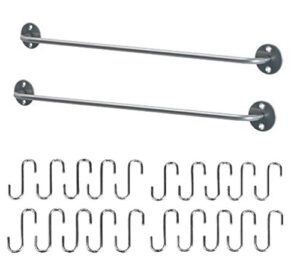 ikea steel kitchen organizer set, 2 rails and 20 hooks, silver