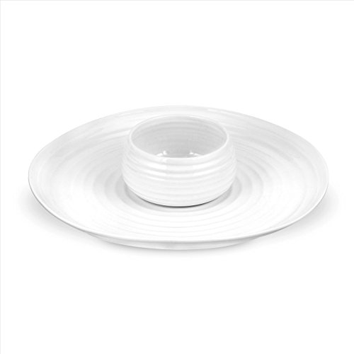 Portmeirion Sophie Conran White 2-Piece Chip and Dip Set | Round Serving Tray for Appetizers, Veggies, and Snacks | Made from Fine Porcelain | Dishwasher and Microwave Safe