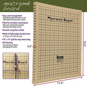 The Beadsmith Macrame Board, 11.5 x 15.5 inches, 0.5-inch-Thick Foam, 10x14" Grid for Measuring, Bracelet Project with Instructions Included, Create Macrame and Knotting Creations