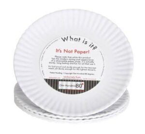 "what is it?" larger size 11-inch reusable white dinner plate, melamine, set of 4