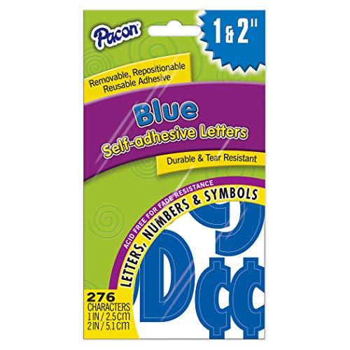 Pacon Self-Adhesive Letters, Blue, Classic Font, 1" & 2", 276 Characters