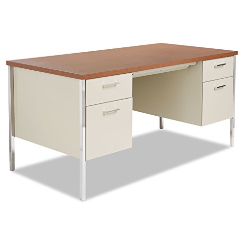 Double Pedestal Steel Desk, Metal Desk, 60w x 30d x 29-1/2h, Cherry/Putty (ALESD6030PC)