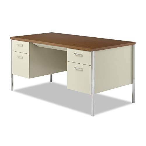 Double Pedestal Steel Desk, Metal Desk, 60w x 30d x 29-1/2h, Cherry/Putty (ALESD6030PC)