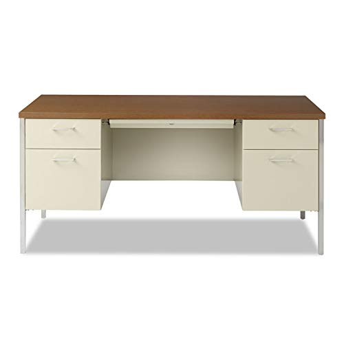 Double Pedestal Steel Desk, Metal Desk, 60w x 30d x 29-1/2h, Cherry/Putty (ALESD6030PC)