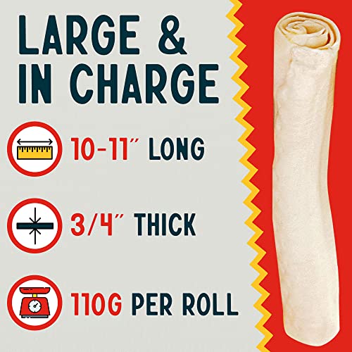 Canine Chews 10-11" Dog Rawhide Retriever Rolls - Dog Rawhide Chews (20 Pack) - 100% USA-Sourced Natural Beef Raw Hide Dog Bones for Large Dogs - Healthy Single-Ingredient Rawhide Bones Treat