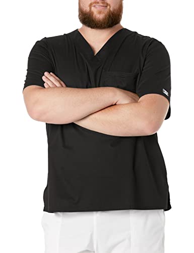 Cherokee Men's V-Neck Scrub Top, Traditional Fit with Double Chest Pocket and Side Vents 4743, L, Black