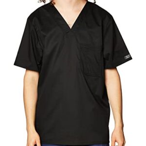 Cherokee Men's V-Neck Scrub Top, Traditional Fit with Double Chest Pocket and Side Vents 4743, L, Black