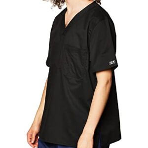 Cherokee Men's V-Neck Scrub Top, Traditional Fit with Double Chest Pocket and Side Vents 4743, L, Black