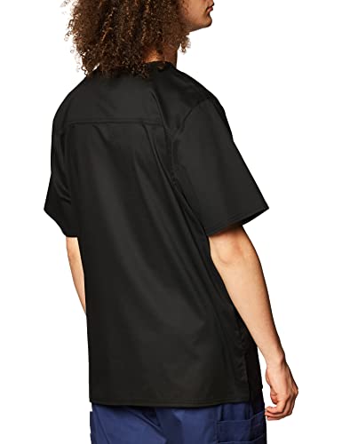 Cherokee Men's V-Neck Scrub Top, Traditional Fit with Double Chest Pocket and Side Vents 4743, L, Black