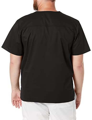 Cherokee Men's V-Neck Scrub Top, Traditional Fit with Double Chest Pocket and Side Vents 4743, L, Black