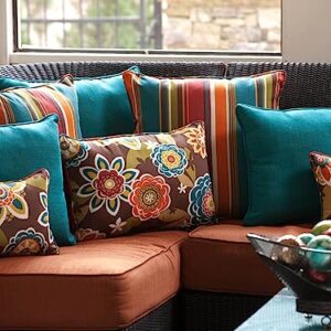 Pillow Perfect Reversible Floral Stripe Outdoor Throw Accent Pillow, Plush Fill, Weather, and Fade Resistant, Large Square - 18.5" x 18.5", Brown/Orange Annie, 2 Count