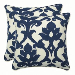 pillow perfect damask outdoor throw accent pillow, plush fill, weather, and fade resistant, large square - 18.5" x 18.5", blue/white basalto, 2 count