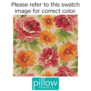 Pillow Perfect Bright Floral Outdoor Throw Accent Pillow, Plush Fill, Weather, and Fade Resistant, Large Square - 18.5" x 18.5", Green/Orange Muree, 2 Count