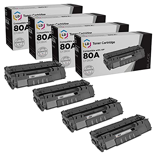 LD Products Compatible Toner Cartridge Replacements for HP 80A CF280A (Black, 4-Pack) for use in HP Laserjet Pro: 400 M401a, 400 M401dn, 400 M401dne, 400 M401dw, 400 M401n, 400 M425dn, 400 MFP M425dw