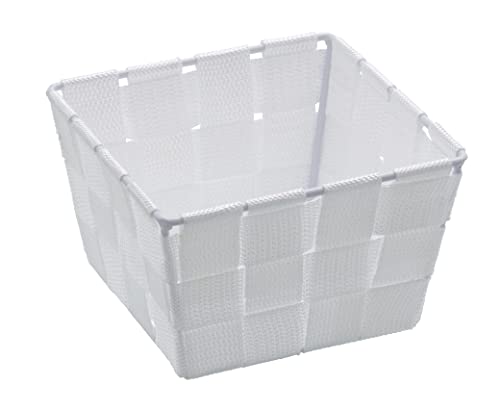 WENKO Adria Mini Square 20369100 Woven Plastic Storage Basket 14 x 9 x 14 cm White