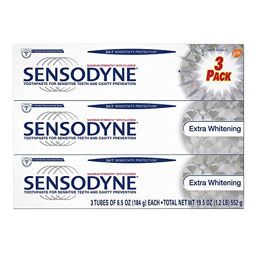 Sensodyne Toothpaste for Sensitive Teeth and Cavity Prevention, Maximum Strength Extra Whitening 6.5 oz (3 pack) - 08421