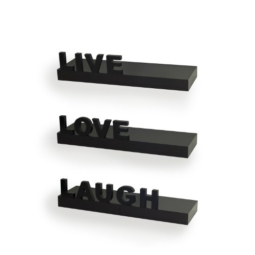 Danya B. YU075 Decorative Inspirational Quotes Wall Décor - “Live”, “Love”, “Laugh” Floating Shelves (Set of 3) - Black