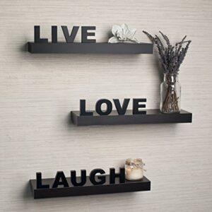 Danya B. YU075 Decorative Inspirational Quotes Wall Décor - “Live”, “Love”, “Laugh” Floating Shelves (Set of 3) - Black