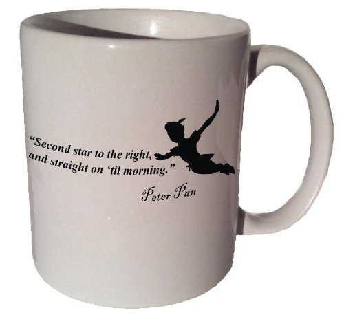 JINDOOY Second Star to The Right, and Straight on 'Til Morning Quote Coffee Tea Ceramic Mug 11 Oz L