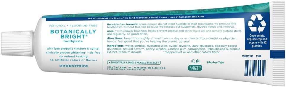 Tom's Of Maine Botanically Bright Whitening Toothpaste Peppermint 4.7 Oz (pack of 6)