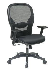 space seating breathable mesh black back and padded mesh seat, 2-to-1 synchro tilt control, adjustable arms and lumbar support with gunmetal finish base managers chair