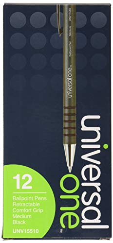 Universal Ballpoint Pen, Retractable, Medium 1 Mm, Black Ink, Black Barrel, Dozen