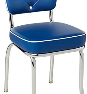 Richardson Seating Chrome Diner Chair with Button Tufted Back and 2" Box Seat, NULL, Metal, Royal Blue