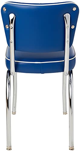 Richardson Seating Chrome Diner Chair with Button Tufted Back and 2" Box Seat, NULL, Metal, Royal Blue