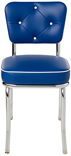 Richardson Seating Chrome Diner Chair with Button Tufted Back and 2" Box Seat, NULL, Metal, Royal Blue