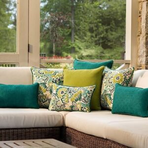 Pillow Perfect Forsyth Solid Indoor/Outdoor Lumbar Pillow Plush Fill, Weather and Fade Resistant, Lumbar - 11.5" x 18.5", Green, 2 Count