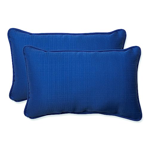 Pillow Perfect Fresco Solid Indoor/Outdoor Lumbar Pillow Plush Fill, Weather and Fade Resistant, Lumbar - 11.5" x 18.5",, Blue, 2 Count