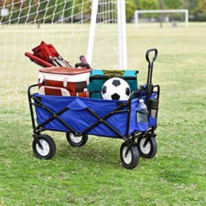 Mac Sports Heavy Duty Steel Frame Collapsible Folding 150 Pound Capacity Outdoor Camping Garden Utility Wagon Yard Cart, Blue