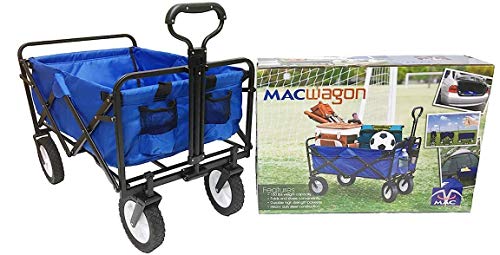 Mac Sports Heavy Duty Steel Frame Collapsible Folding 150 Pound Capacity Outdoor Camping Garden Utility Wagon Yard Cart, Blue