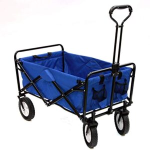 Mac Sports Heavy Duty Steel Frame Collapsible Folding 150 Pound Capacity Outdoor Camping Garden Utility Wagon Yard Cart, Blue