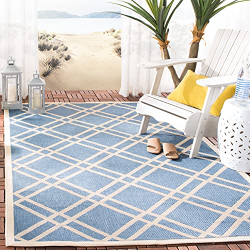 SAFAVIEH Courtyard Collection 9' x 12' Blue/Beige CY6923 Trellis Indoor/ Outdoor Waterproof Easy-Cleaning Patio Backyard Mudroom Area-Rug