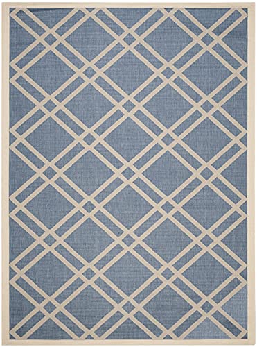 SAFAVIEH Courtyard Collection 9' x 12' Blue/Beige CY6923 Trellis Indoor/ Outdoor Waterproof Easy-Cleaning Patio Backyard Mudroom Area-Rug