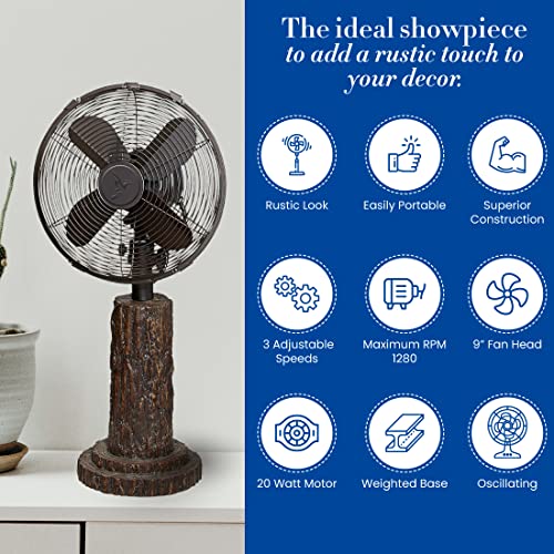 Deco Breeze DecoBreeze DBF0610 Rustic Table Fan from Fir Bark collection in Bronze/Dark finish, 9.00 inches, 10 Inch