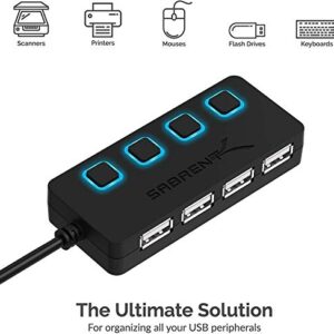 SABRENT 4 Port USB 2.0 Data Hub with Individual LED lit Power Switches [Charging NOT Supported] for Mac & PC (HB-UMLS)